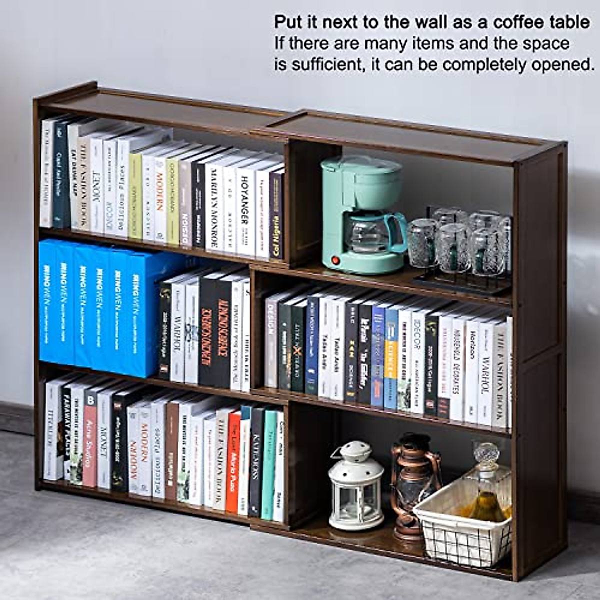 COPREE Multifunctional 4-Layer + 4-Layer Bookshelf Combination,Bamboo 4 Tier Book Shelves, Walnut-Colored Freestanding Book Rack Organizer Shelving Unit Storage for Living Room, Bedroom and Office