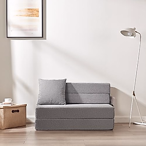 Z-hom Folding Sofa Bed, 6 inch Foldable Mattress Convertible Sleeper Chair Floor Mattress Couch, Convertible Sofa Bed with Pillow & Washable Cover for Room/Office/Dorm 76" x 39" x 6" (Light Grey)