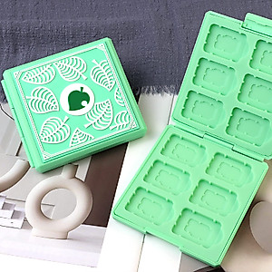 UFOPETIE 12 in 1 Game Card Case for Nintendo Switch Game Card ,Compatible with Nintendo Switch Case Animal Crossing Theme,Game Case for Animal Crossing Cards-Small Green Leaves-Thumb Grip 2PCS