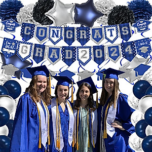 2024 Graduation Party Decorations Green White Gold Graduation Party Decorations Kit-Class of 2024 Congrats Grad Banners, Paper Pompoms,Foil Balloons for 2024 Green White Gold Graduation Party Supplies