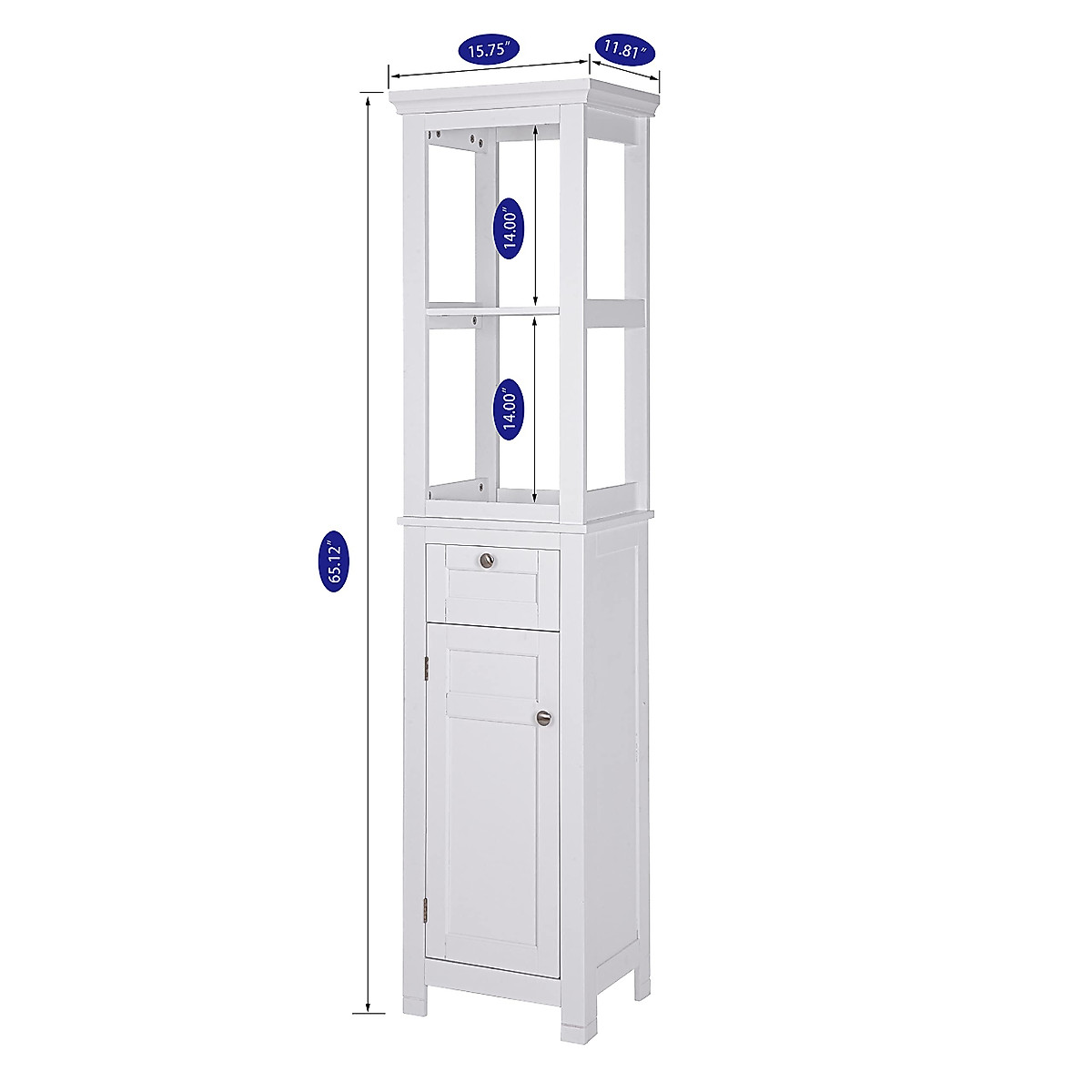 Spirich Home Bathroom Freestanding Storage Cabinet with Two Tier Open Shelves, Tall Slim Cabinet with Door and Drawer, Floor Linen Tower (White)