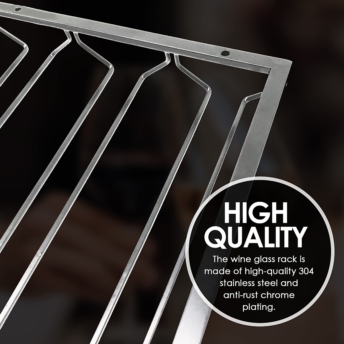 our trading llc Nickel Wine Glass Rack, Wine Glasses Hanger for Cabinet Kitchen Bar, Stainless Steel Storage, Metal Organizer, Under Shelf Stemware Rack