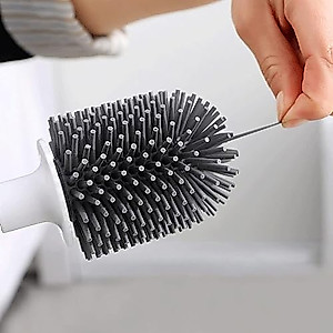 SAAKO Toilet Brush and Holder Silicone Toilet Cleaner Brush Plastic Bathroom Cleaning Toilet Bowl Brush Floor Mounted Dual Use