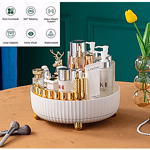 Hibekol 360° Makeup Organizer - 8.66" Diameter Spinning Skincare Perfumes Organizer - Cosmetics Organizer for Vanity Countertop and Bathroom Dresser - Lazy Susan Storage Box (White)