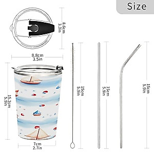 Wassud Boat Pattern 20 oz Tumbler with Lid and Straw Stainless Steel Double Wall Vacuum Tumblers Insulated Travel Coffee Mug for Cold and Hot Drinks