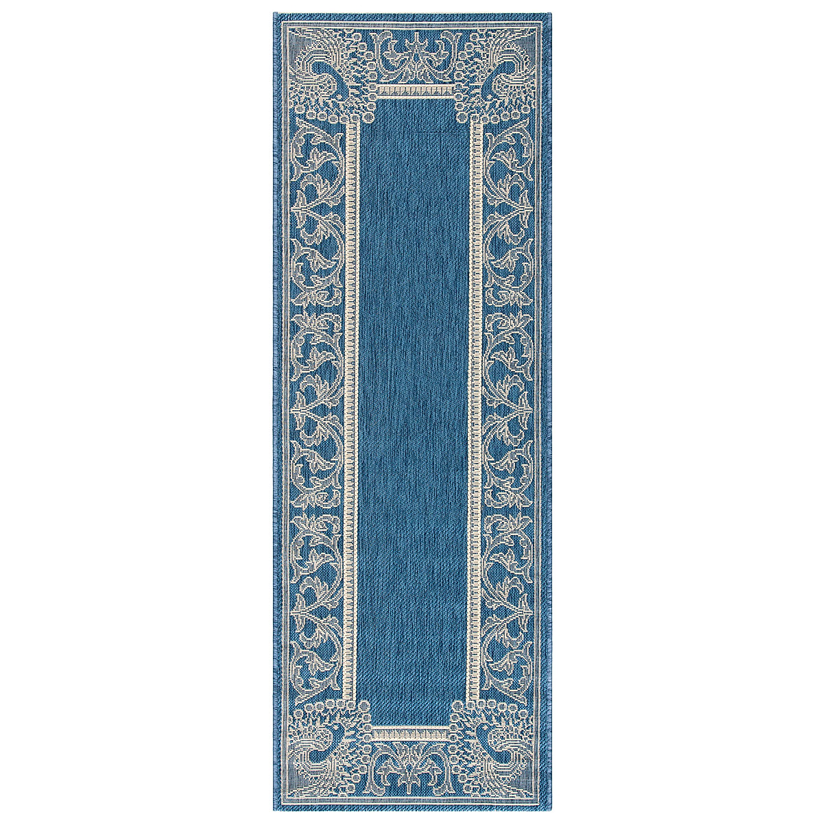 SAFAVIEH Courtyard Collection Runner Rug - 2'3" x 6'7", Blue & Natural, Non-Shedding & Easy Care, Indoor/Outdoor & Washable-Ideal for Patio, Backyard, Mudroom (CY2965-3103)