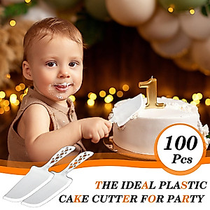 Aemygo 100 Pieces Disposable Plastic Cake Cutter, Disposable Clear Cake Cutter and Server, Plastic Cake Serving Knife Dessert Server Cutter Utensils for Pie Tart Pizza Pastry Kitchen Wedding Bakery