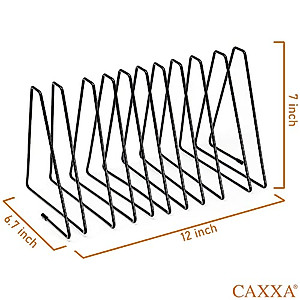 CAXXA 10 Slots Triangle Bookshelf, File Sorter, Metal Wire Magazine Holder, Document Holder, Black