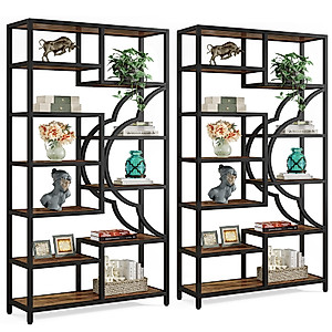 Tribesigns Bookshelf Set of 2, Large Bookcase with Unique Four Leaf Clover Shape Design, Industrial Etagere Display Shelves for Home & Office