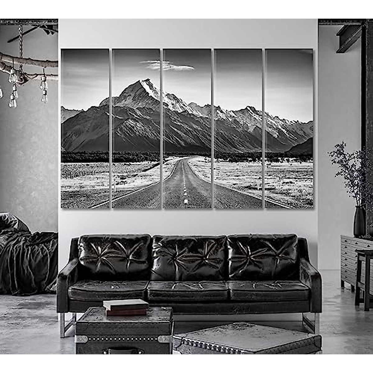 Road Leading Towards a Large Snow Capped Mountain Canvas Print 3 Panels / 36x24 inches