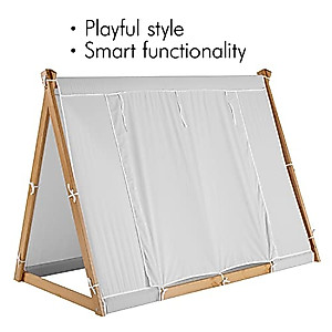 New P'kolino Tent Twin Floor Bed - Natural or White Frame, Grey, Children’s Bedroom Furniture … (Natural Frame)