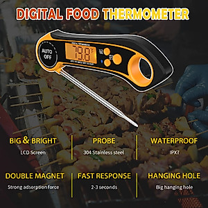Food Meat Thermometer - Instant Read Thermapen Probe For Kitchen Cooking Oil Deep Grilling Turkey Candy BBQ Accessories Healthy Eating Temperature Pen Thermogrill Pro - With Digital LCD Screen(Orange)
