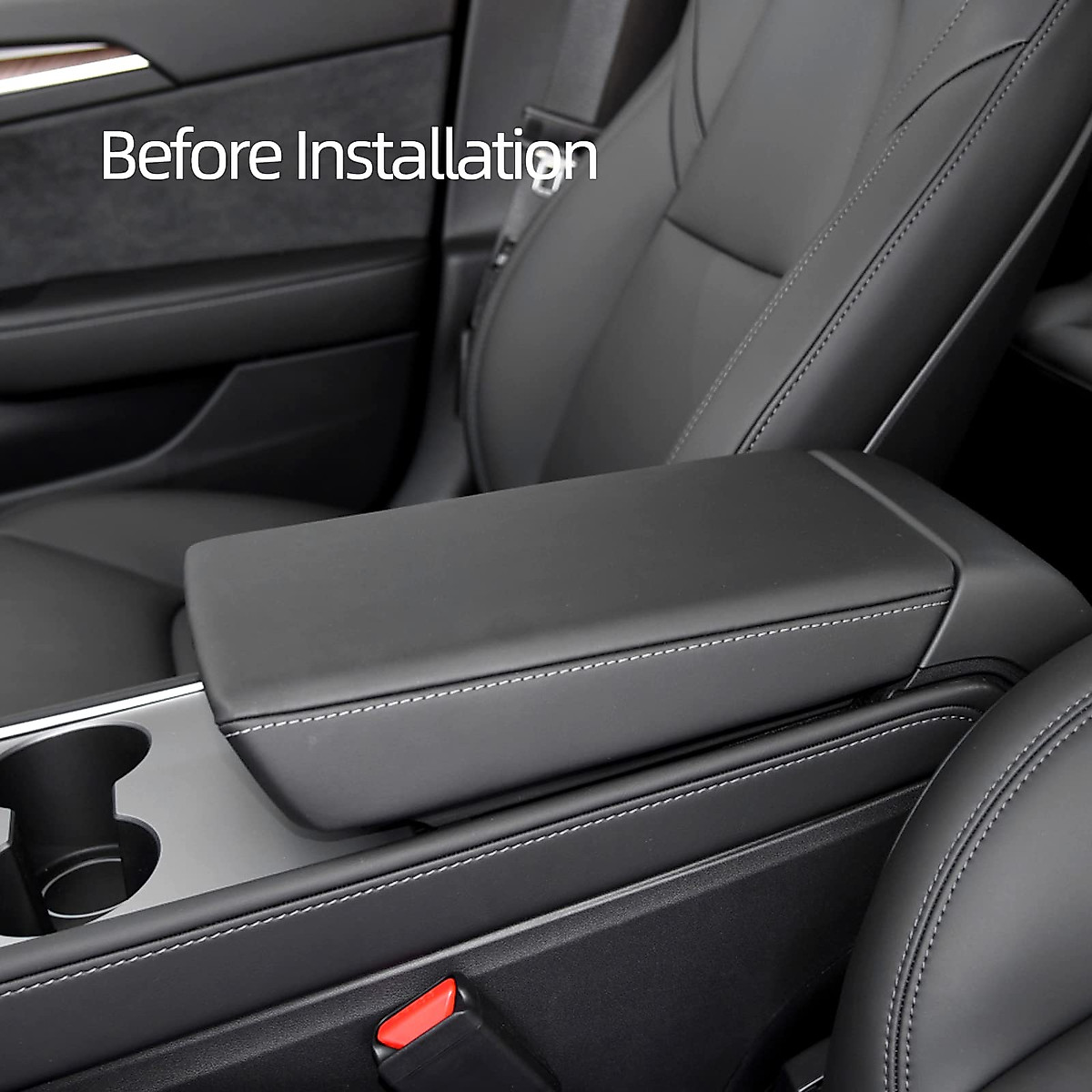 Alfanxi Armrest Box Cover Italy Alcantara Material Armrest Case Protector Compatible with Tesla Model 3/Model Y (Black)