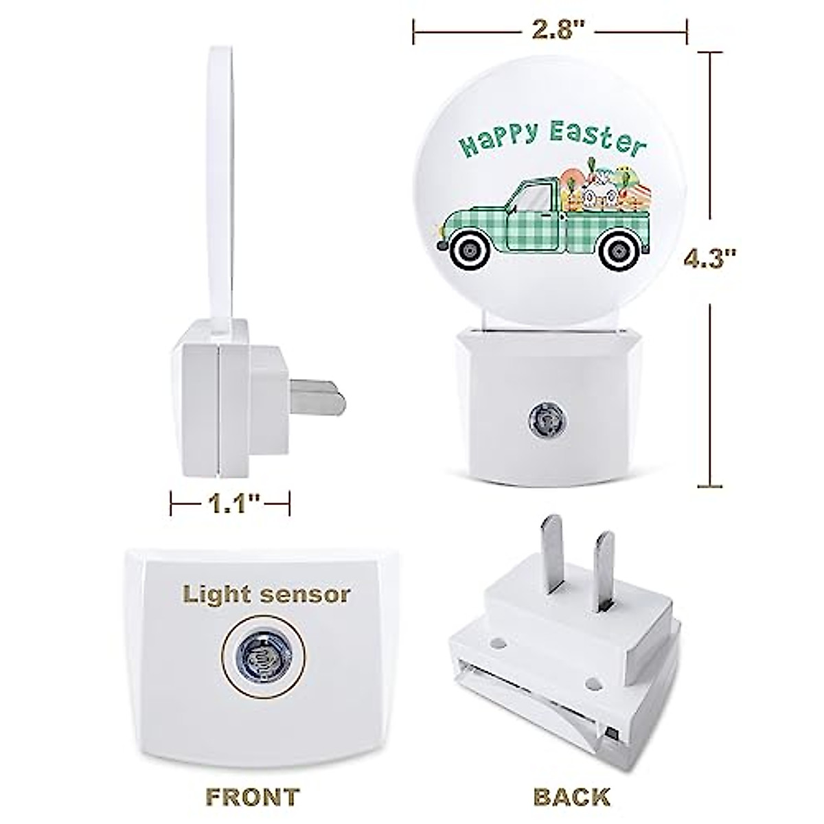 Night Light Plug into Wall, LED Nightlights Happy Easter Green Plaid Truck Pull Eggs and Bunny Small Nightlight Auto Dusk-to-Dawn Sensor Lamp LED Night Lights for Kid's Bedroom, Bathroom