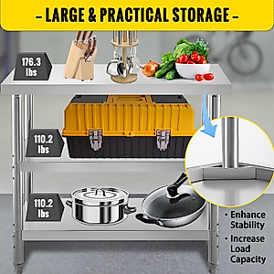 Commercial Stainless Steel Prep Table with Adjustable Undershelf - Heavy Duty Kitchen Work Table for Garage, Home, Warehouse, and Kitchen