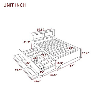 Bellemave Full Bed with Trundle & Storage Drawers Wood Captain's Bed Frame with Bookcase Headboard & Slat Support for Kids Boys Girls Teens, Full Size, White