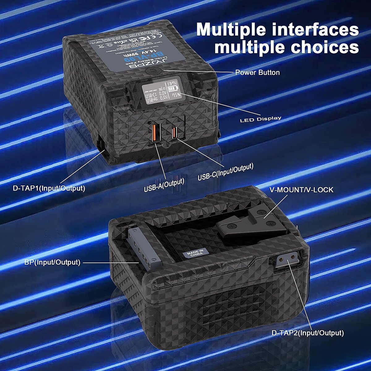 JYJZPB V Mount Battery, Mini V Lock Battery Upgraded 99Wh 14.8V 6800mAh with D-Tap/USB-A/BP Output&LCD Display, Small Portable VMount Battery for Camera Camcorder Broadcast BMPCC, Dtap-Mini-Battery