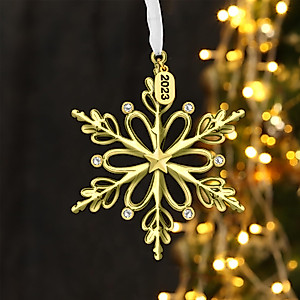 West style 2023 Golden Christmas Tree Ornaments–Metallic Snowflake Hanging Home Deco Hanging Pendant Holiday Keepsake Gift (C, Golden Snowflake)