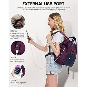 LOVEVOOK Laptop Backpack for Women, Teacher Nurse Work Bag Waterproof Fashion Travel Backpack Purse, 15.6 Inch Computer Backpack with USB Port