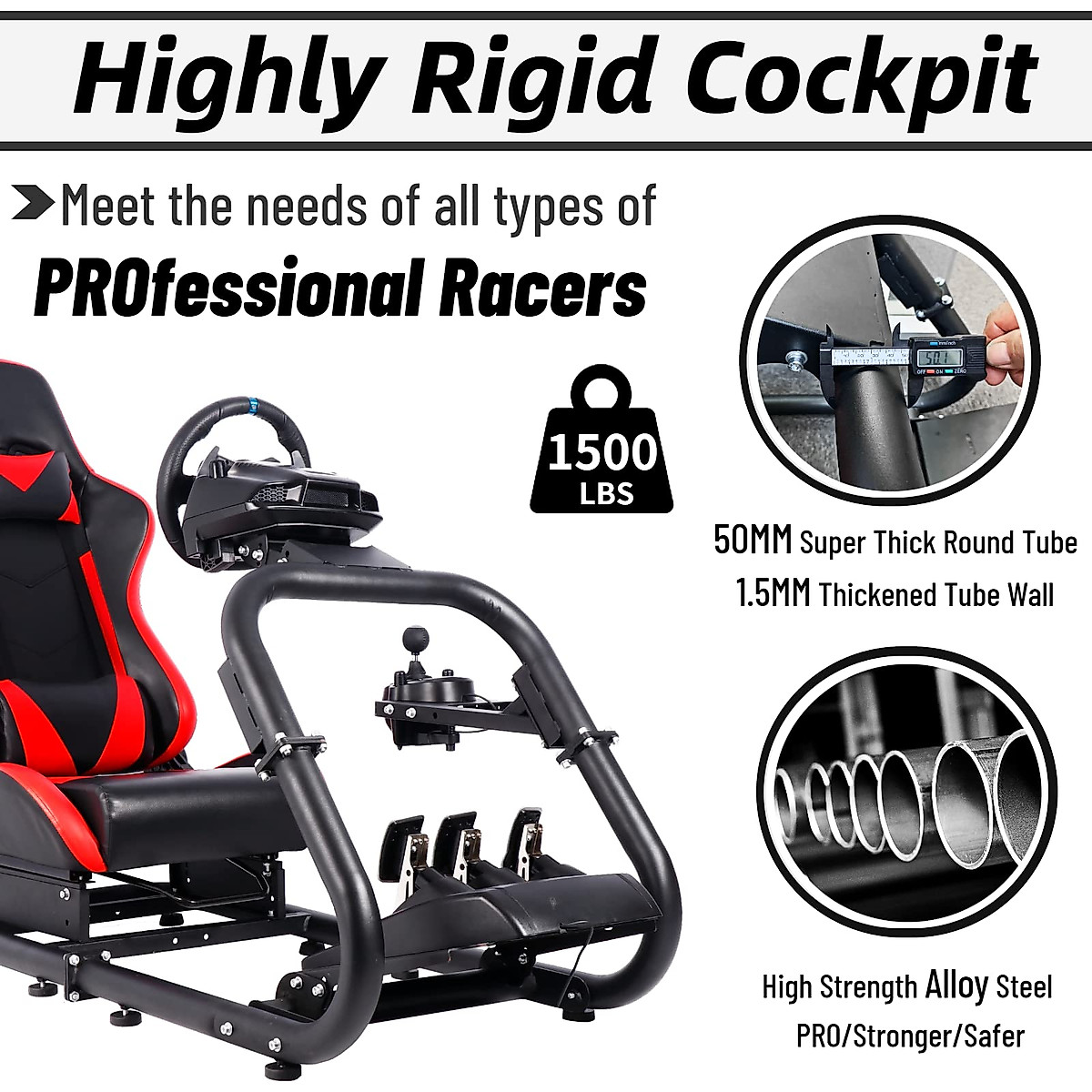Minneer Racing Wheel Stand Simulator Cockpit Height Adjustable Gaming Steering Frame Compatible for T500,T30,T300RS,FANTEC,T3PA/TGT,logitech G25,G29,G92,G923 Wheel&Pedals Not Included