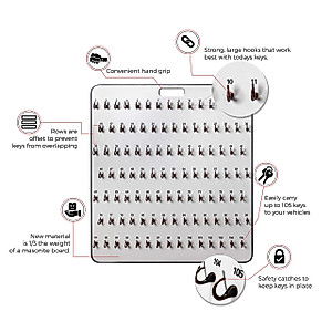 TANGDIAABBCC CarBowz EZ Line Key Board Key Organizer with Numbered Self Closing Hooks (105 Hook)