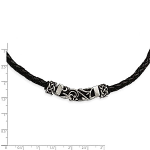 Jewels By Lux Stainless Steel Black Leather w/Antiqued Beads Necklace