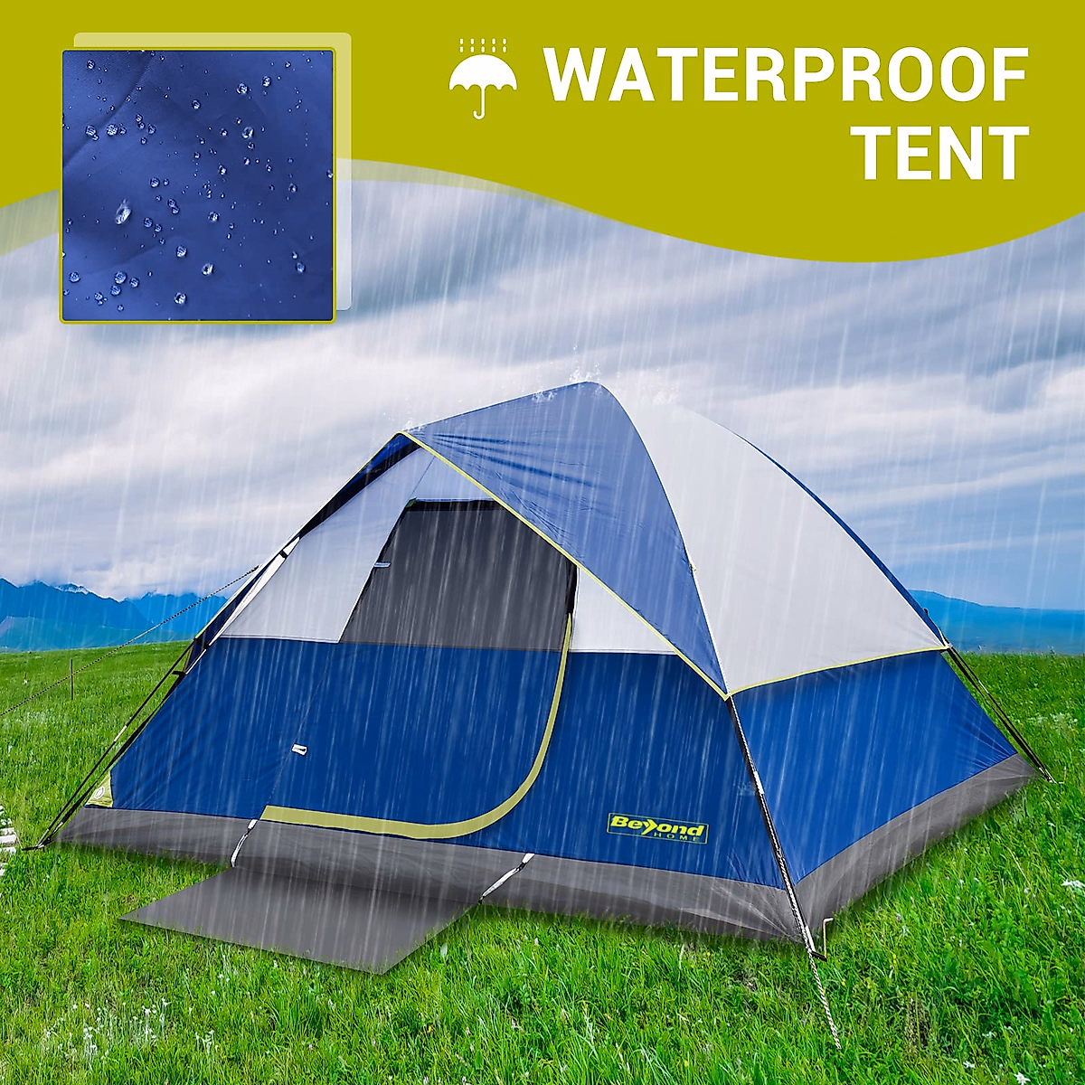 BEYONDHOME Dome Camping Tent, 6 Person Tent with Rainfly, Portable Waterproof & Windproof Tent 10'x9'x66'' Easy Setup with Carry Bag for Family Camping & Outdoor Hiking, Upgraded Ventilation