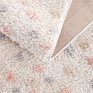 Hauteloom Tilos Dalmatian Living Room Bedroom Nursery Shag Area Rug - Shaggy Carpet - Dot Pattern - High Plush Pile - Pink, Cream, Grey, Beige - 5'3" x 7'