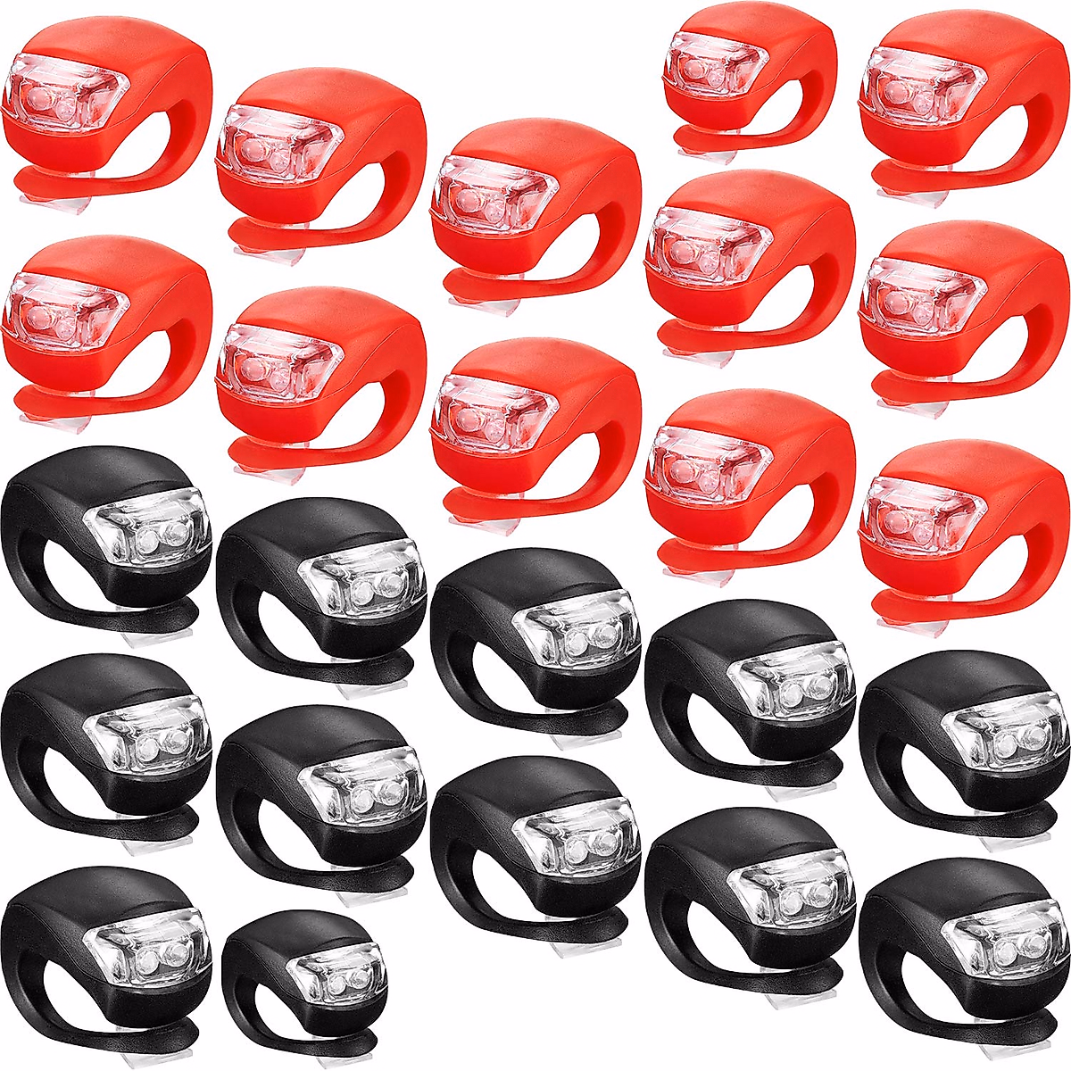 24 Pieces Bicycle Light Front and Rear Silicone LED Bike Light Bike Headlight and Taillight Multi-Purpose Waterproof Bike Light for Cycling with 48 Pieces Batteries Included