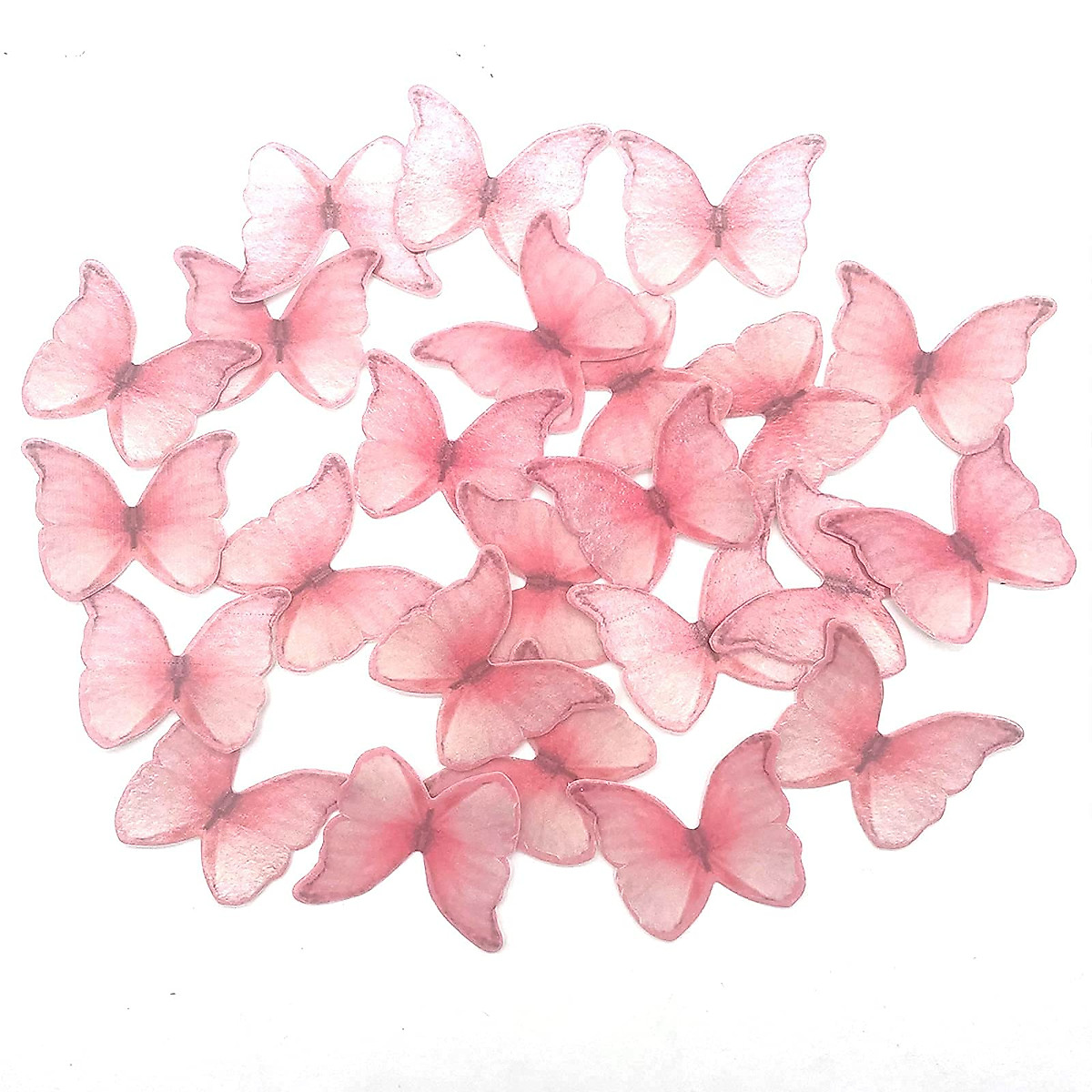 GEORLD Edible Wafer Paper Butterflies Set of 48 Pink Cake Decorations, Cupcake Topper