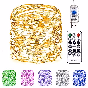 Fairy Lights 66 ft 200 LED USB Twinkle String Lights Plug in Silver Wire Lights with Remote and Timer 8 Modes Outdoor Waterproof Starry Lights DIY Party Wedding Christmas Decoration（Warm White）