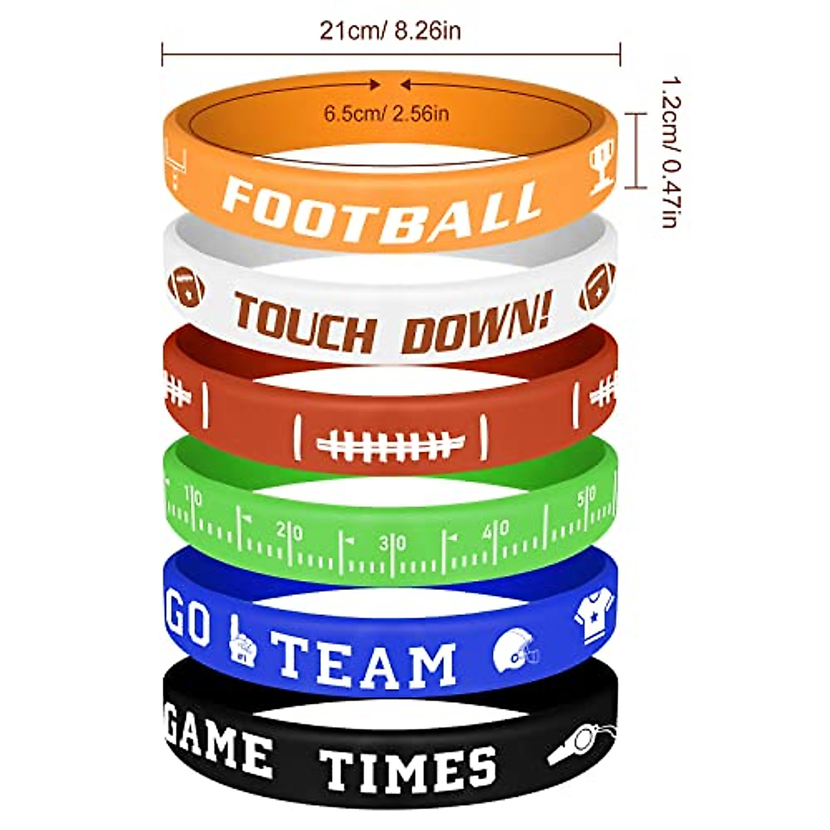MIAHART 16 Pieces Football Theme Bracelets Silicone Wristband for Sport Theme Birthday Party Favors, 6 Styles