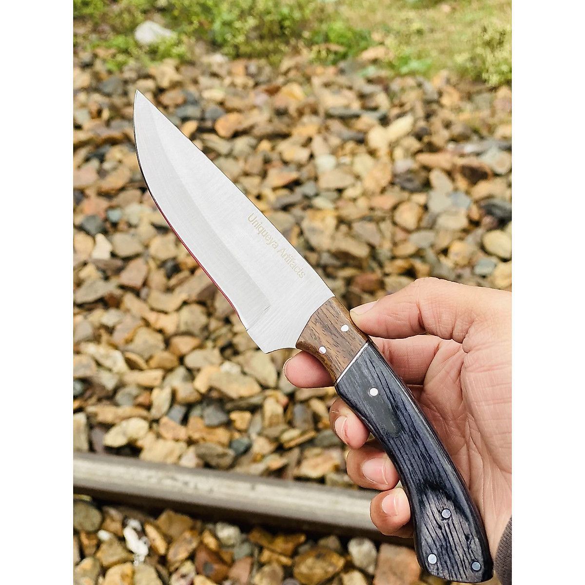 Uniqueya Artifacts Fixed Blade Outdoor Knife with Stainless Steel Blade, 4.5-Inches Handmade Full Tang bushcraft Knife Ideal For Outdoor Activities, Silver, Black, Brown, 1.5x9