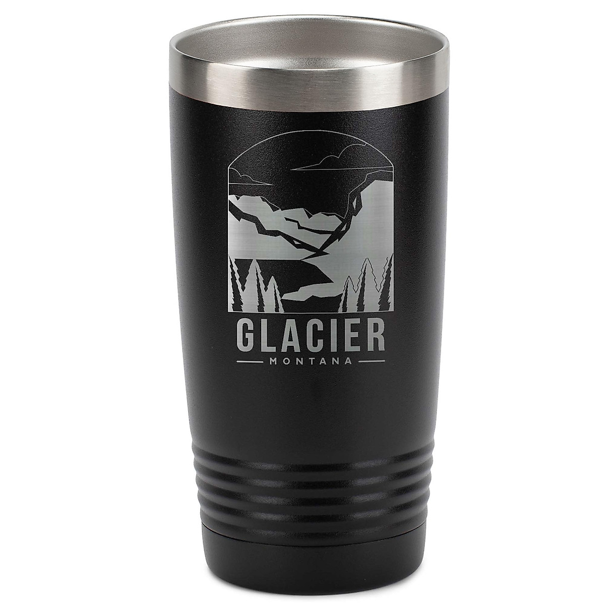 100 North, Polar Camel, United States National Parks, Black 20 Ounce, Stainless Steel, Vacuum Insulated Travel Tumbler Mug With Clear Lid, Glacier Montana