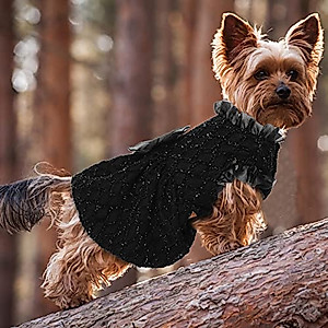 Lelepet Dog Dress, Shiny Dog Dresses for Medium Dogs Girl with Bowknot, Dog Birthday Dress, Puppy Party Dress Dog Wedding Dress, Pet Costume Christmas Dress for Dogs, Black, M