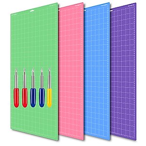 EVISWIY 4PCS 12x24 Mats for Cricut Maker 3/Maker Explore Air 2/Air/One with 5 PCS Blades StandardGrip/LightGrip/StrongGrip/FrabricGrip Multiple Green Blue Purple Pink Cricket Cutting Mats for Cricut