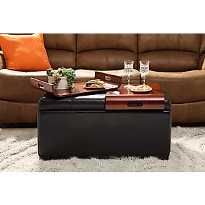 Convenience Concepts Designs4Comfort Storage Ottoman with Trays, Espresso Faux Leather