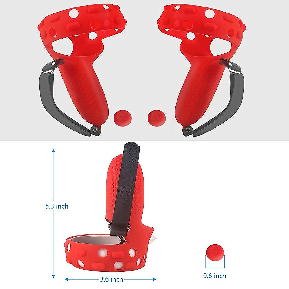 2 Pairs Touch Controller Grip Cover and Adjustable Knuckle Straps for Oculus Quest 2 VR Gaming Headset Controller, Oculus Quest 2 Handle Cover Handle Dropping Prevention(Blue + Red)
