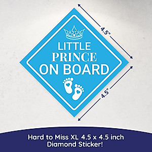 Super Cute, Elegant 4.5in Prince on Board Sticker 1pk. Bright Blue Diamond Newborn Caution Car Bumper Decals. Premium Vinyl Baby Safety Warning Label for Vehicles, Trucks, Automobiles, Cars, Vans