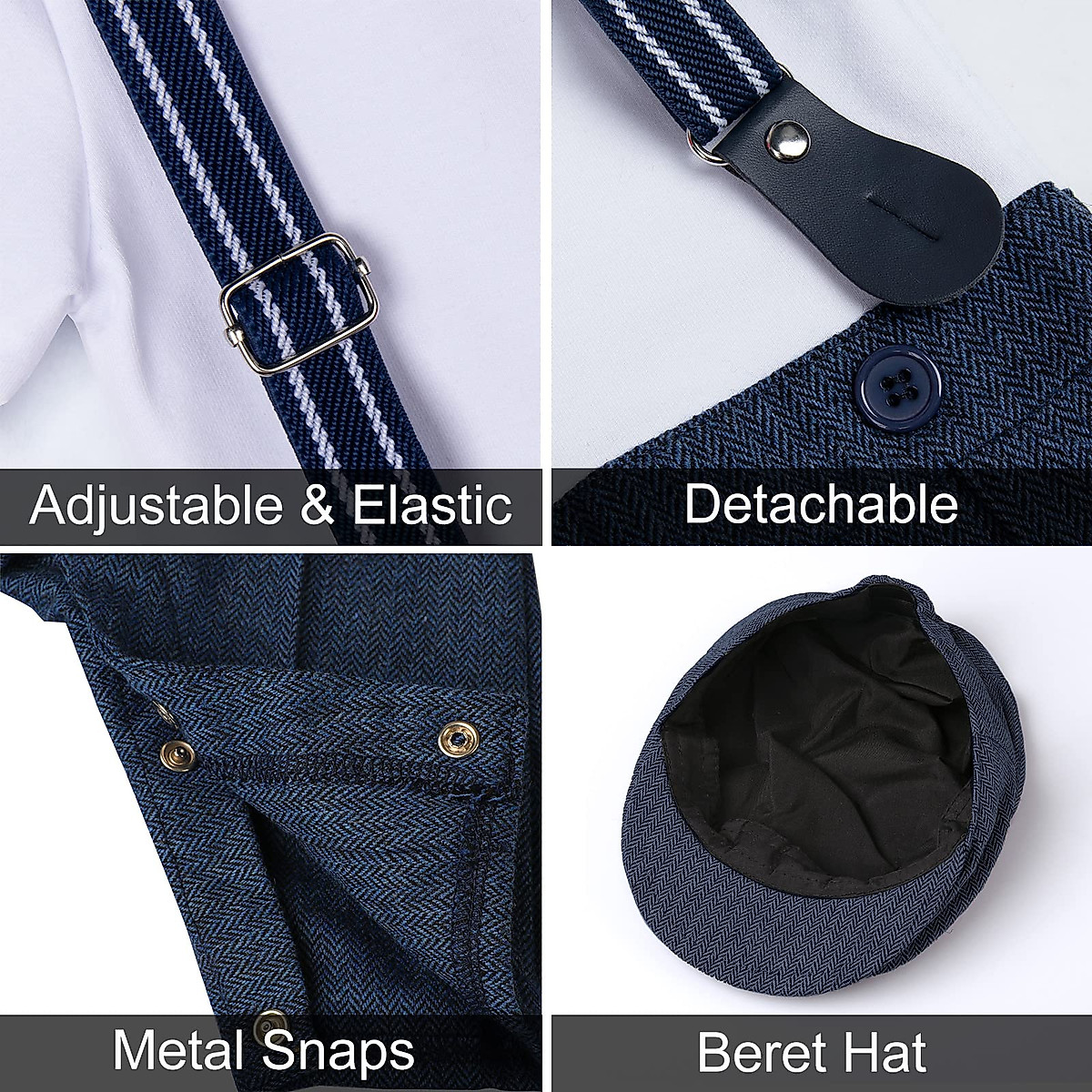 A&J DESIGN Baby Boys Suits Infant Gentleman Wedding Outfit Formal Romper Navy Blue 9-12 Months