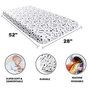 FIGEPO 4 Pack Star and Moon Neutral Unisex Fitted Baby Crib Sheets Set for Baby Boys or Girls (White)