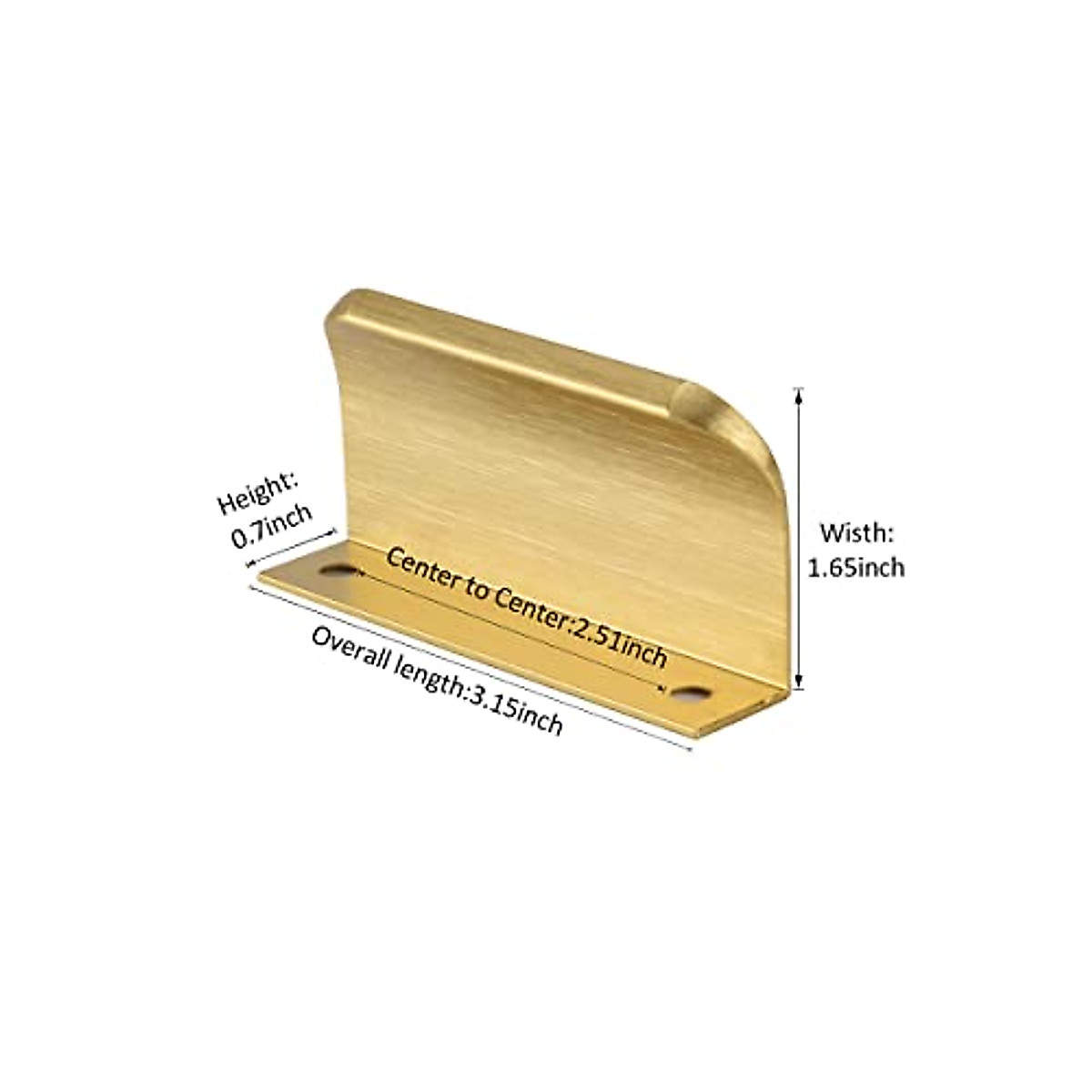 Satanga 5Pack Edge Finger Tab Pull for Cabinets Kitchen Concealed Aluminum Flat Hidden Bar Pulls Drawer Pulls Easy to Install 3.15inch 80mm Overall Length Brushed Brass