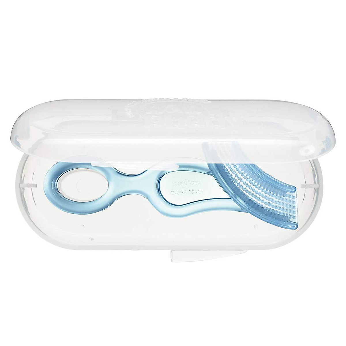 Brilliant Oral Care Baby’s First Toothbrush, Smooth Silicone Bristles Gently Clean Tender Teeth and Gums, with Storage Case, for Ages 4+ Months, Blue, 1 Pack