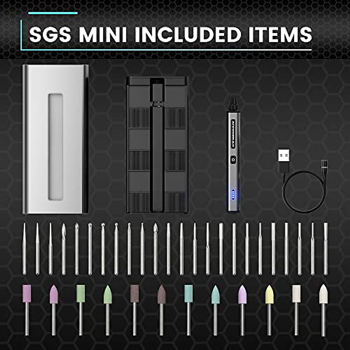 ARROWMAX Mini Cordless Engraving Pen, Polishing Pen with Aluminum Case, 36 Bits, Bluetooth, APP, Wireless Magnetic Charge, Cordless Engraving Machine for Jewelry, Wood ,Carving (SGS MINI)