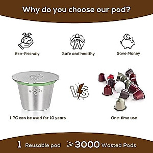 RECAPS Reusable Coffee Filter Capsules Compatible with Nespresso 2PCS Refillable Coffee Pods Permanent Coffee Filter Stainless Steel 120PCS Aluminum Foil Lids