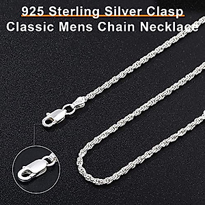 OCHCOH Sterling Silver Clasp Rope Chain for Men, 20 Inch Sterling Silver Clasp Chain Necklace Chains for Men 2.5mm Diamond Cut Mens Silver Chain Necklace Mens Jewelry Rope Chains for Mens Gifts