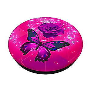 Rose Flower Cell Phone Button Pop Up Holder Pink Butterfly PopSockets PopGrip: Swappable Grip for Phones & Tablets