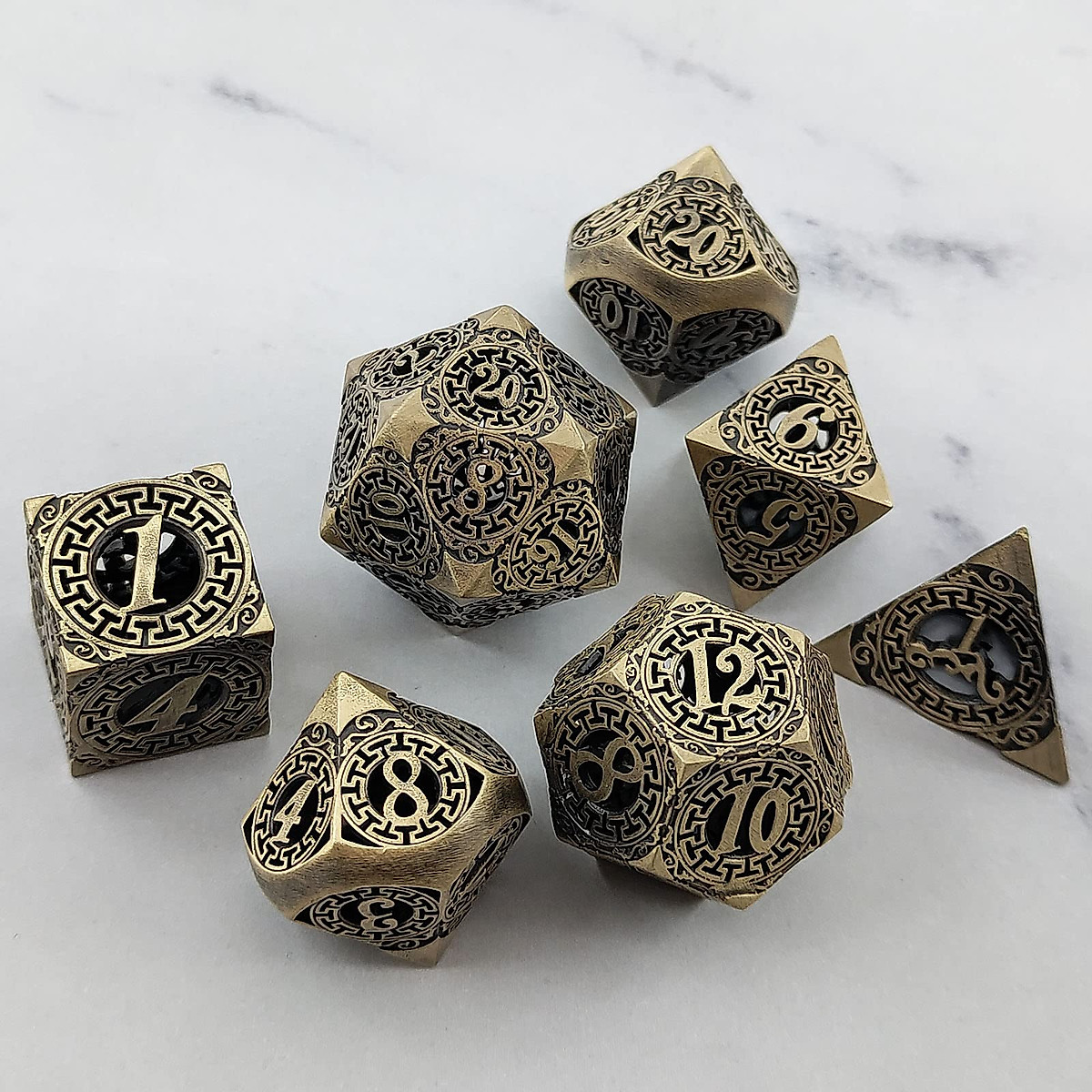 DND Dice Set Dungeons and Dragons Dice Gifts RPG D&D Metal Polyhedral Dice Set Games Role Playing MTG Shadowrun Pathfinder Dice D4 D6 D8 D10 D12 D20 Dice, Ancient Bronze