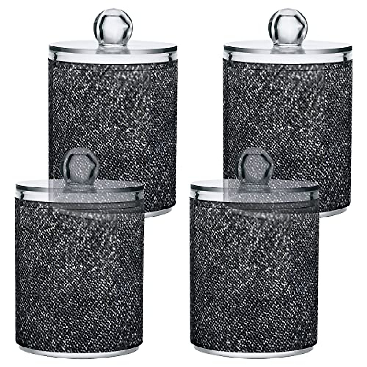 ALAZA 2 Pack Qtip Holder Dispenser Sequin-Black Glitter Bathroom Organizer Canisters for Cotton Balls/Swabs/Pads/Floss,Plastic Apothecary Jars for Vanity