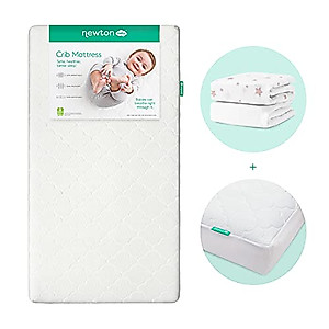Newton Baby Crib Mattress Bundle | 100% Breathable Crib Mattress, 100% Organic Muslin Cotton Coral Sheets, Waterproof Crib Mattress Pad | 100% Washable, 2-Stage, Non-Toxic Better Than Organic